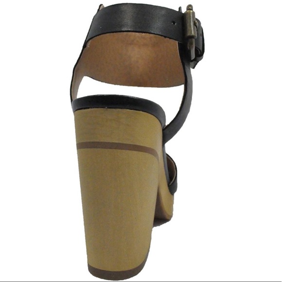 Anthropologie | Shoes | Black Distressed Leather Wooden Peep Toe Clogs ...